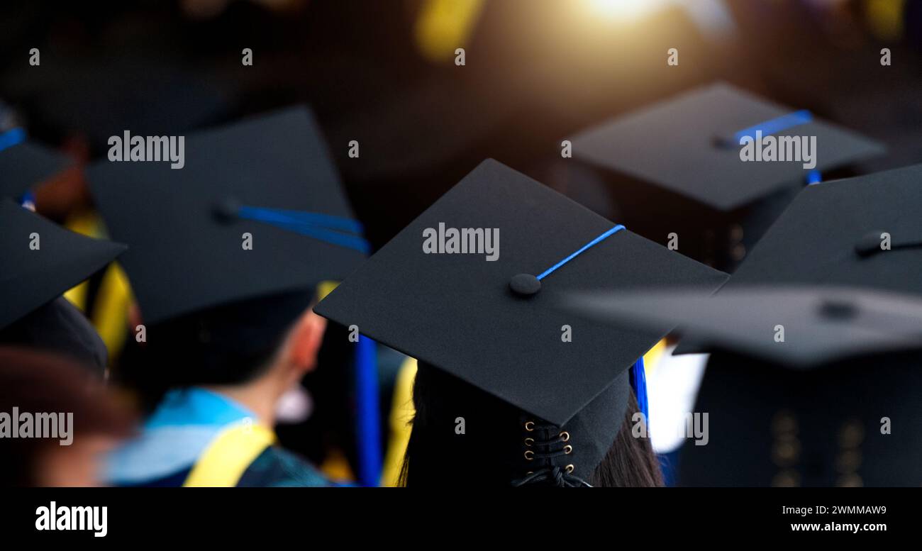 Group of graduation caps during commencement Stock Photo - Alamy