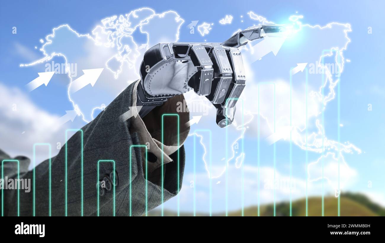 Robotic hand showing increases in profitability graph. Profitability ...