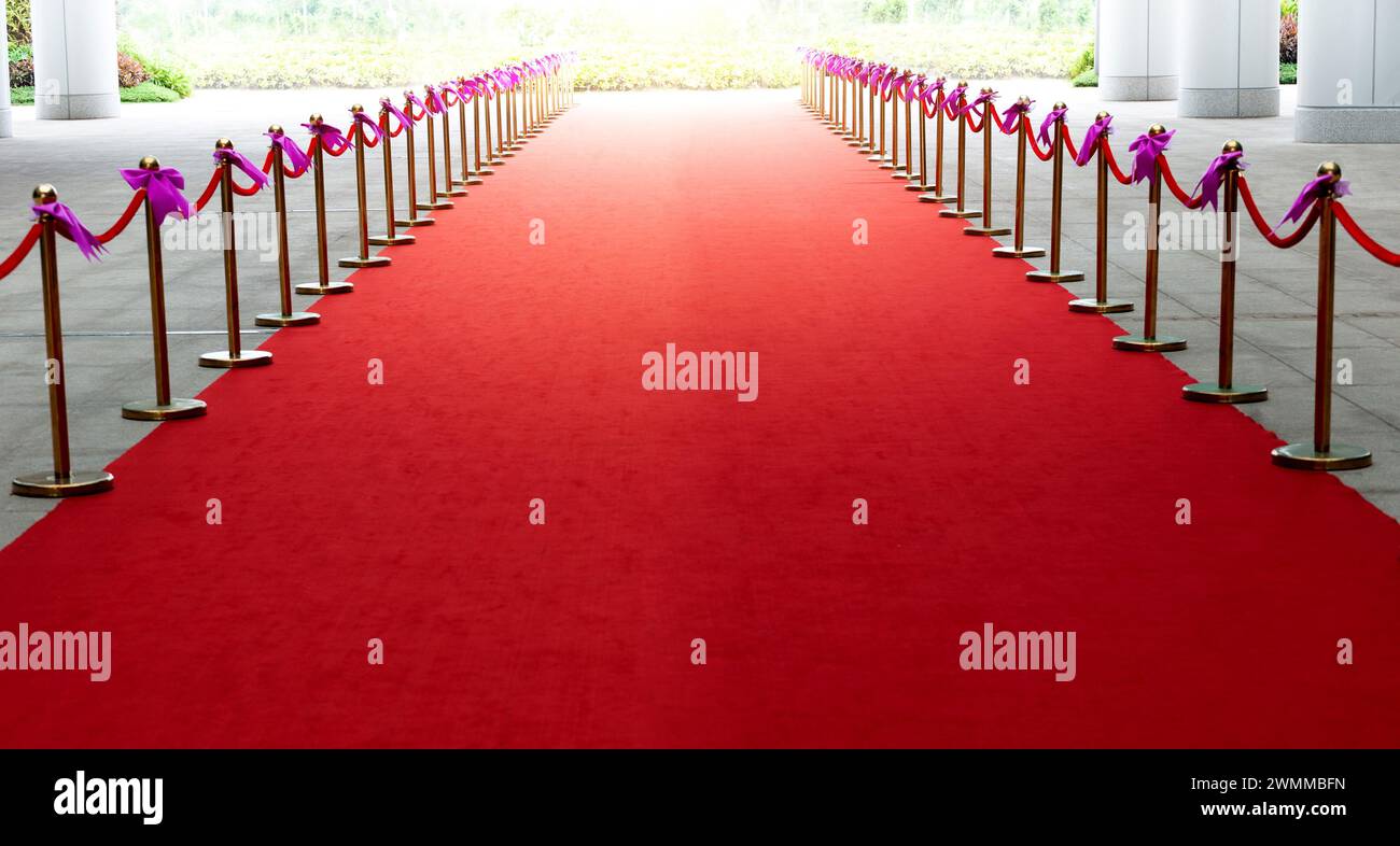 Red carpet entrance with the stanchions and ropes Stock Photo - Alamy
