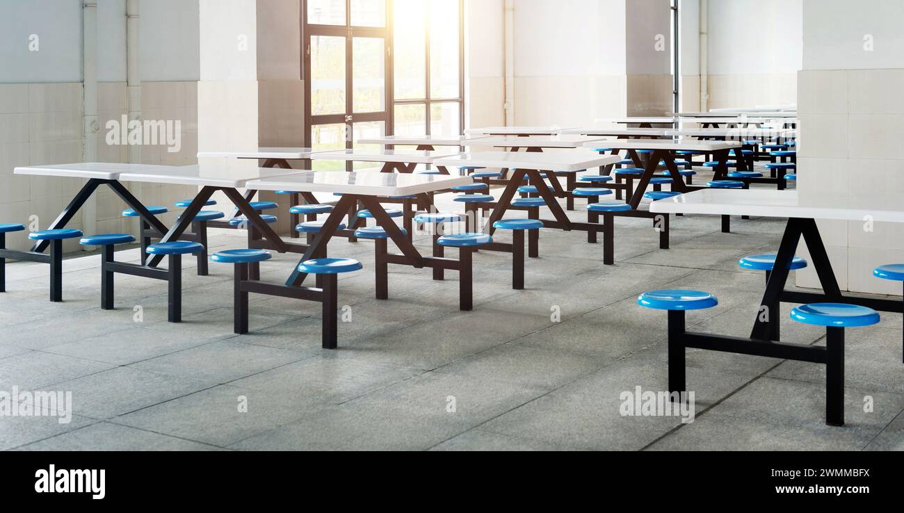 School cafeteria with many empty seats and tables Stock Photo - Alamy