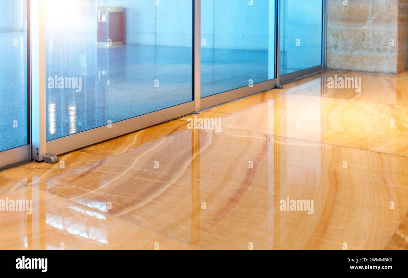 Glass door entrance to conference center Stock Photo - Alamy