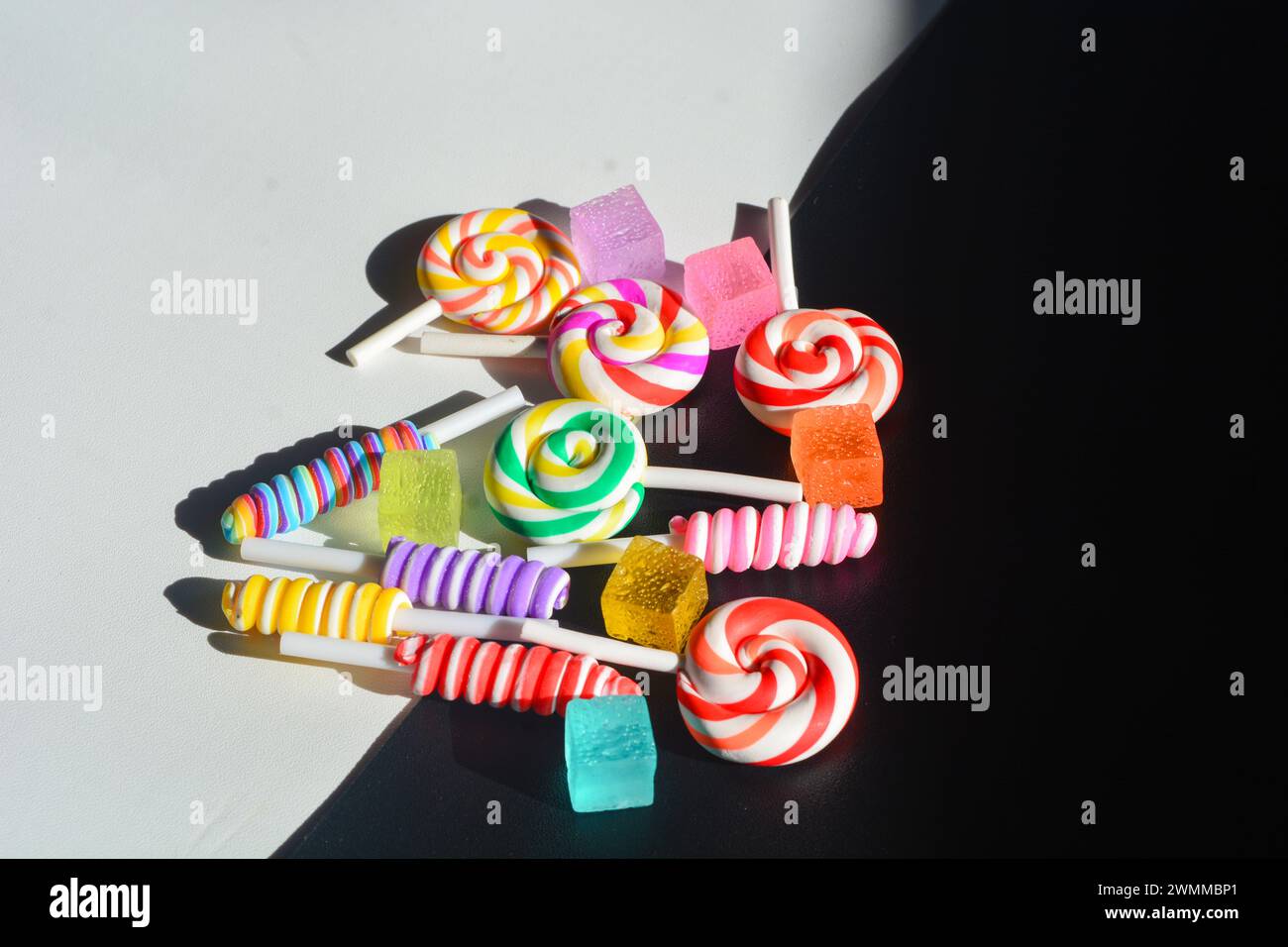 Flat lay close up sweet snack with assorted blueberries, blackberries ...