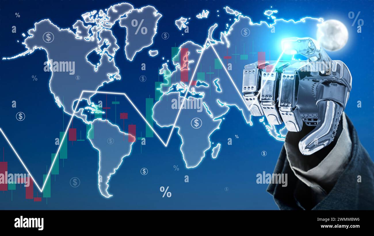 Robotic hand showing increases in profitability graph. Profitability ...