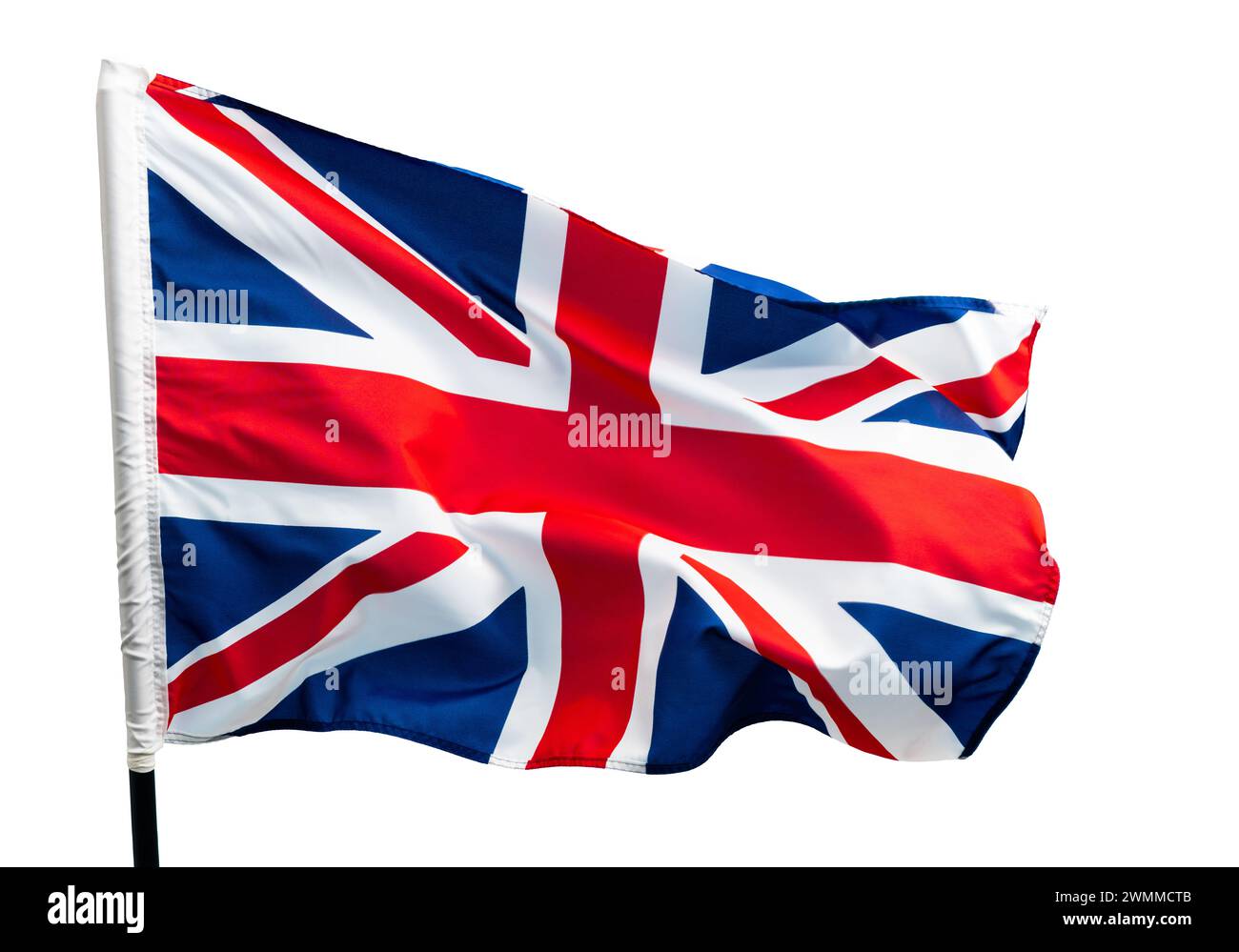 British flag waving against white sky background Stock Photo - Alamy