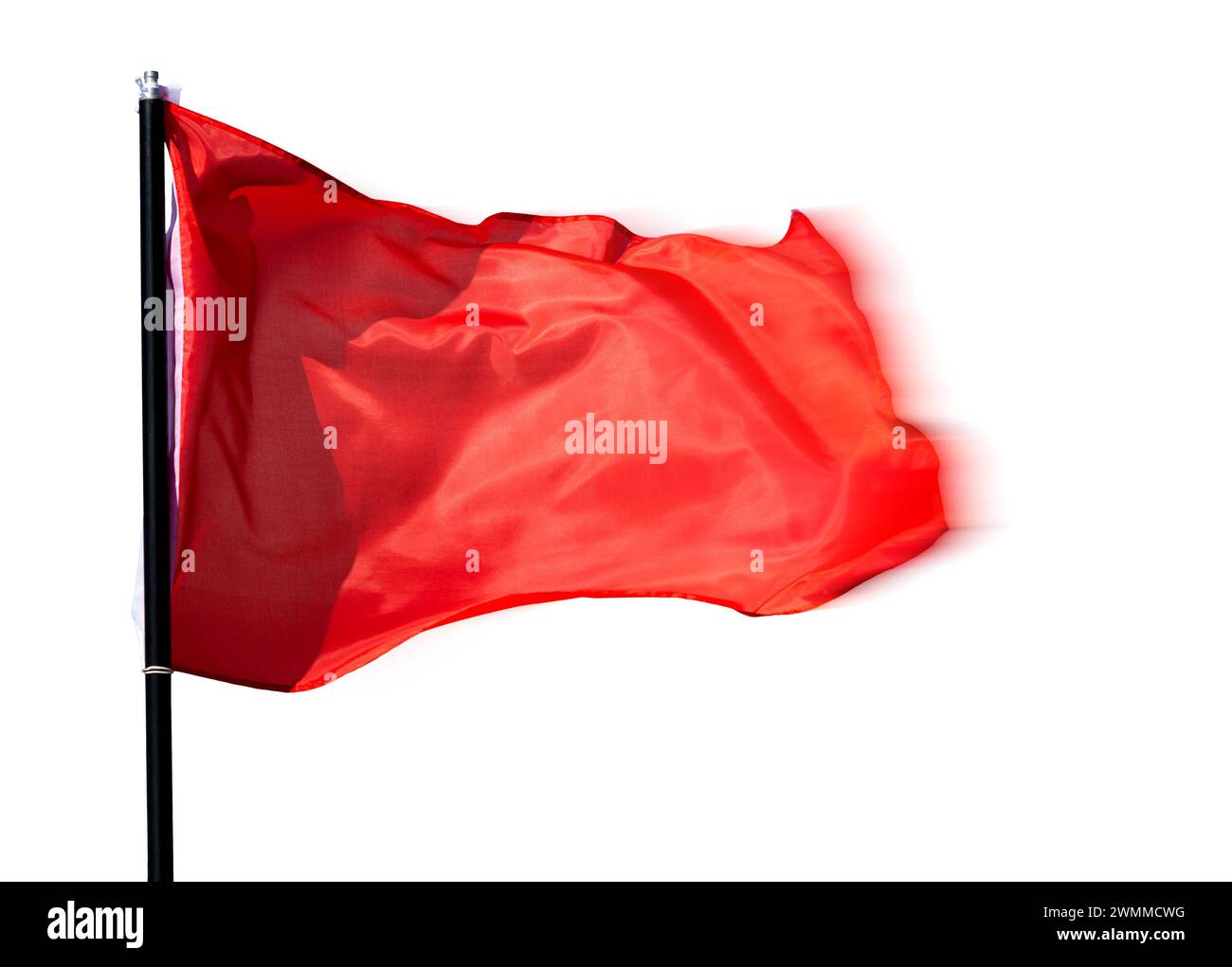 Red flag waving against white background Stock Photo - Alamy