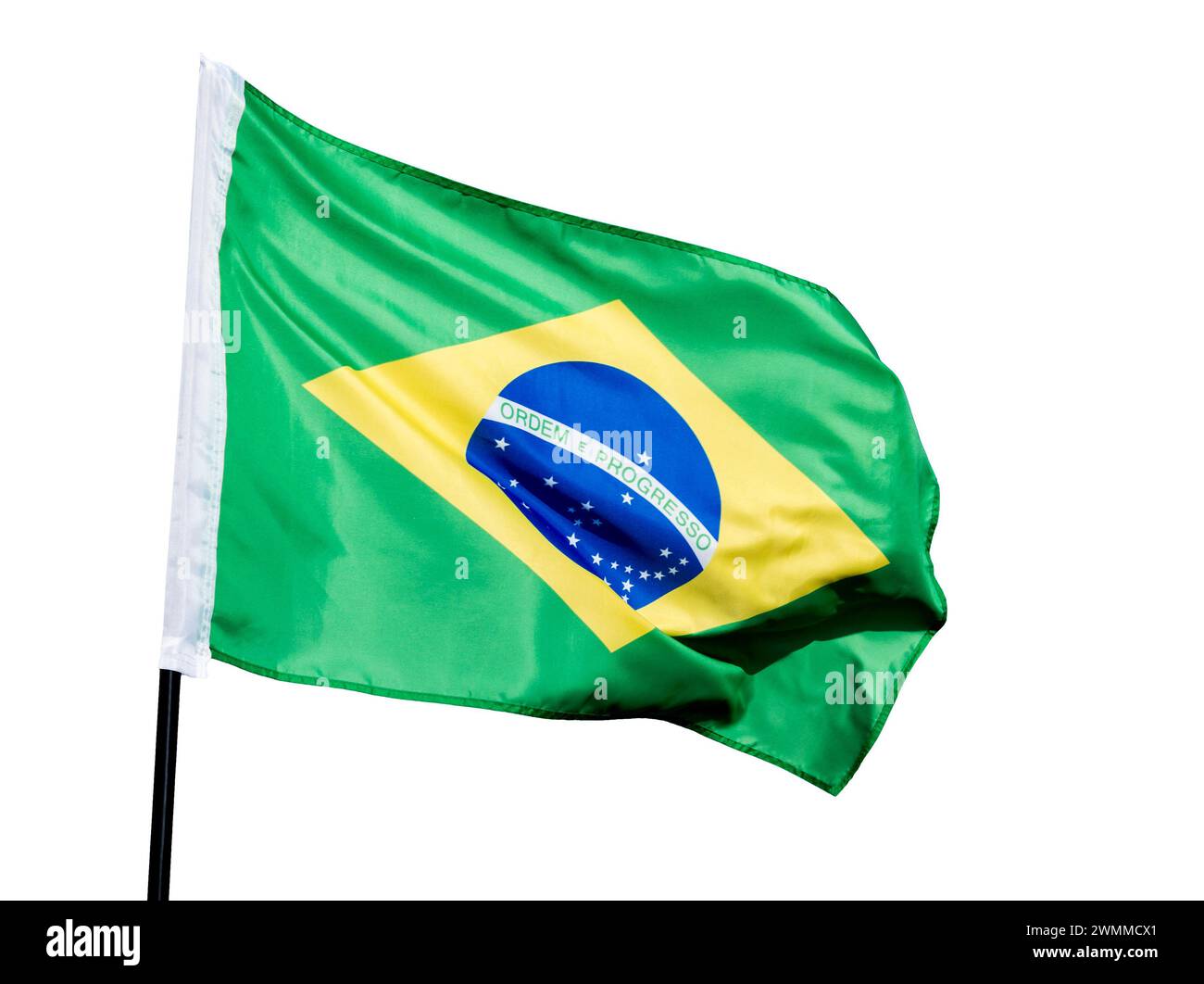 Brazilian flag waving against white background Stock Photo - Alamy