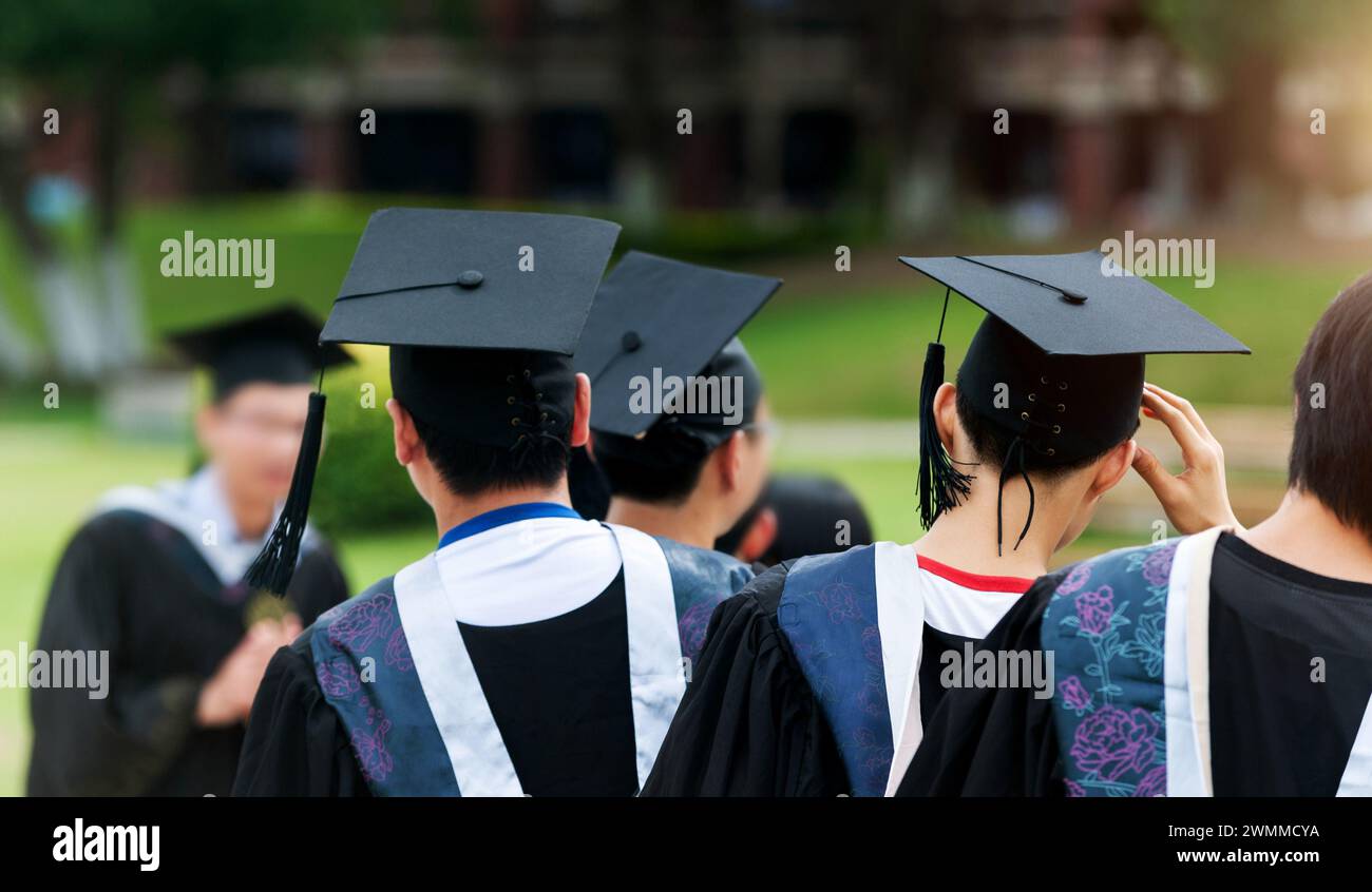 Shot of graduation caps during commencement Stock Photo - Alamy