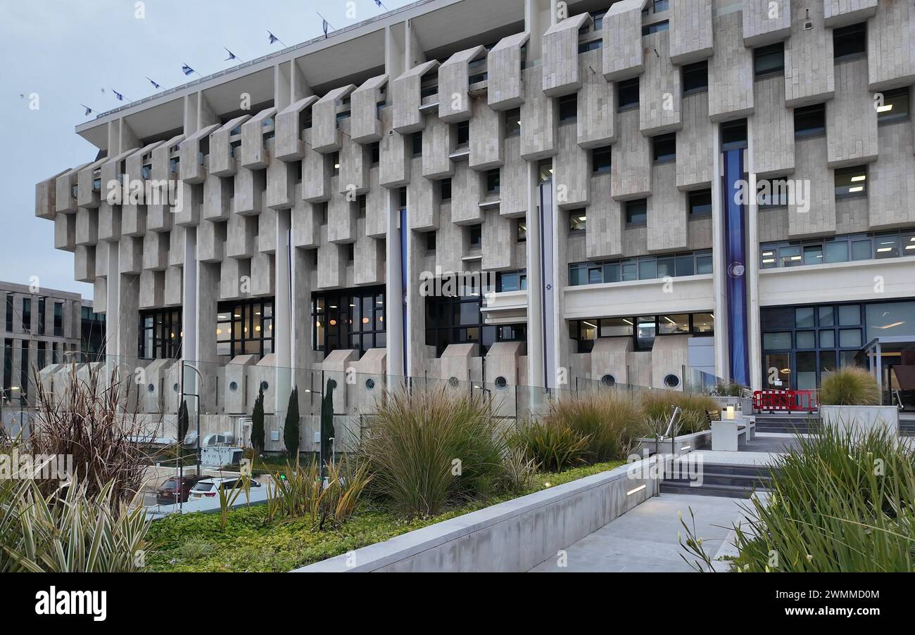 The Bank of Israel building in Jerusalem, which looks like an elongated ...