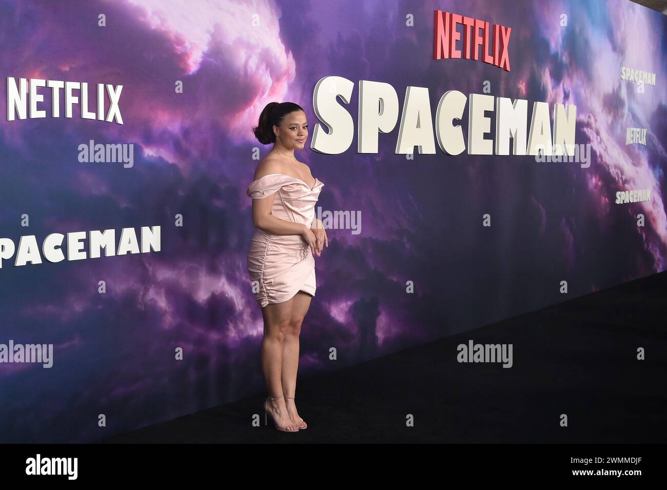 Sarah Jeffery arrives at the premiere of "Spaceman" on Monday, Feb. 26 ...