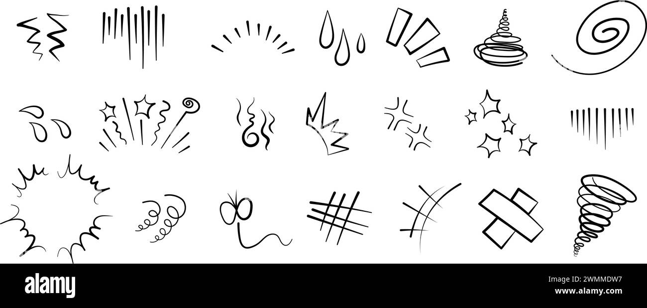 Manga or anime comic emoticon element graphic effects hand drawn doodle ...
