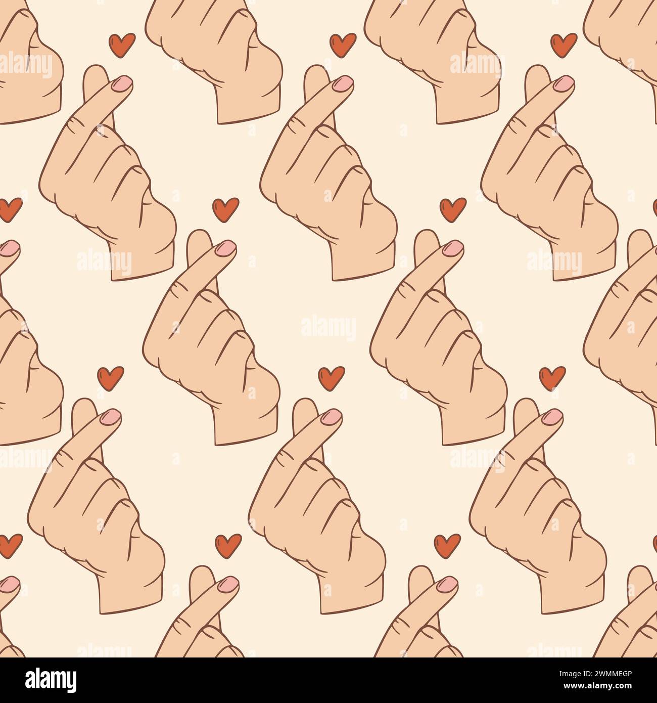 Hand make heart sign. Finger Heart, Hand Drawn Seamless Pattern ...