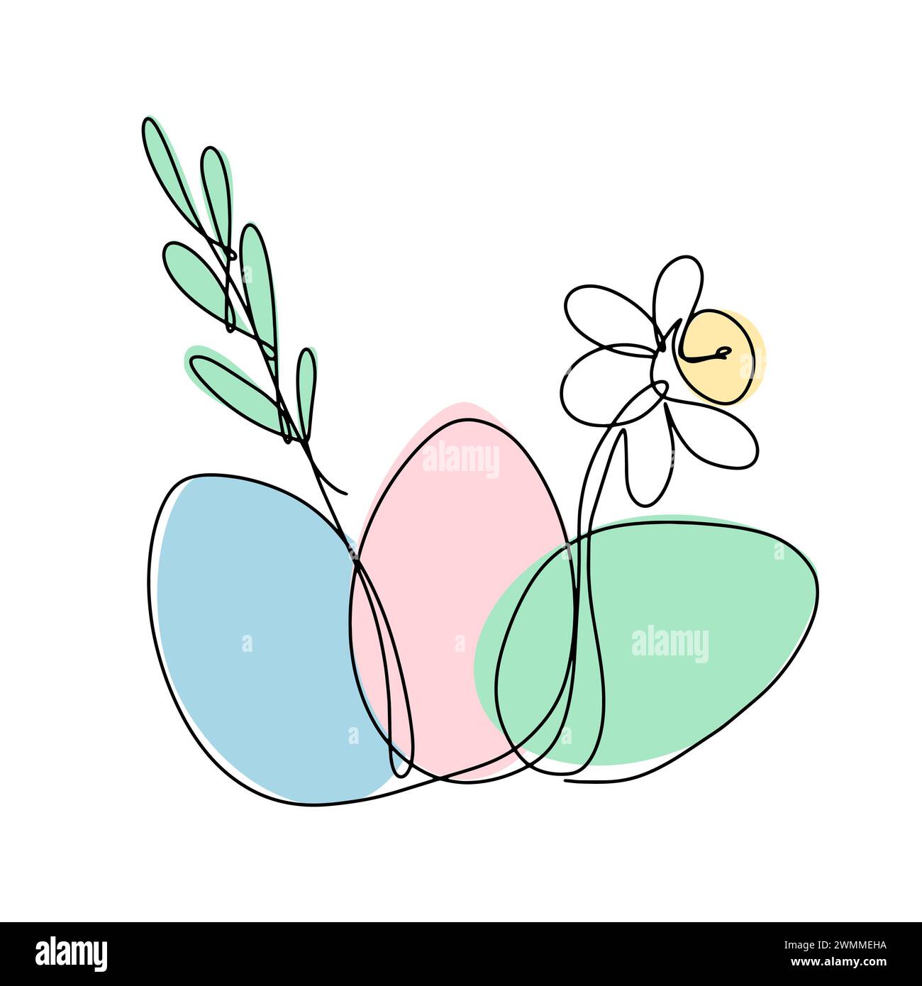 One Continious Line Easter Eggs Flower and Leaves Stock Photo - Alamy