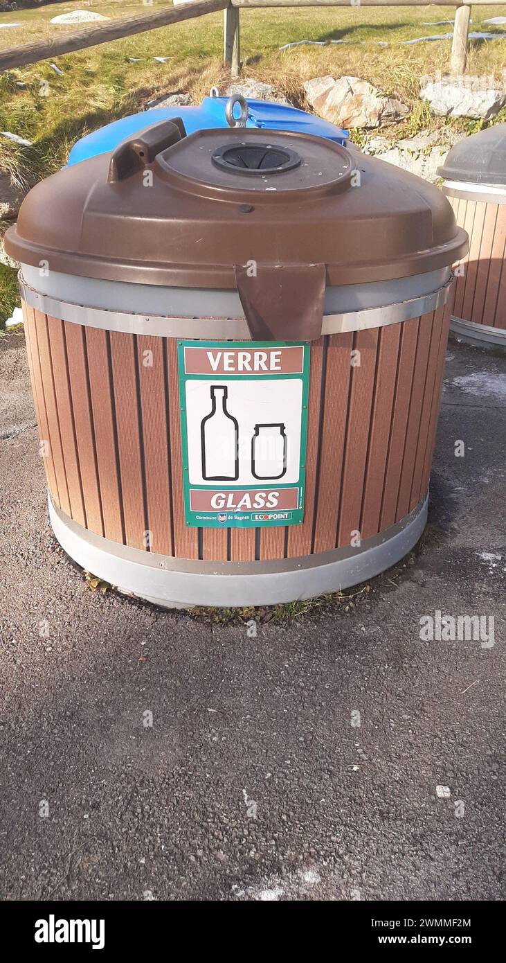 Glass Recycling in alpine Switzerland (Verbier, Canton Valais Stock ...