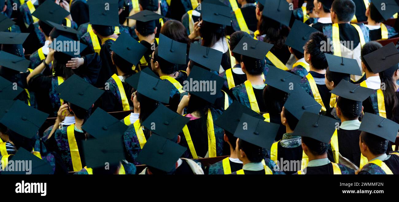 Shot of many graduation caps during commencement Stock Photo - Alamy