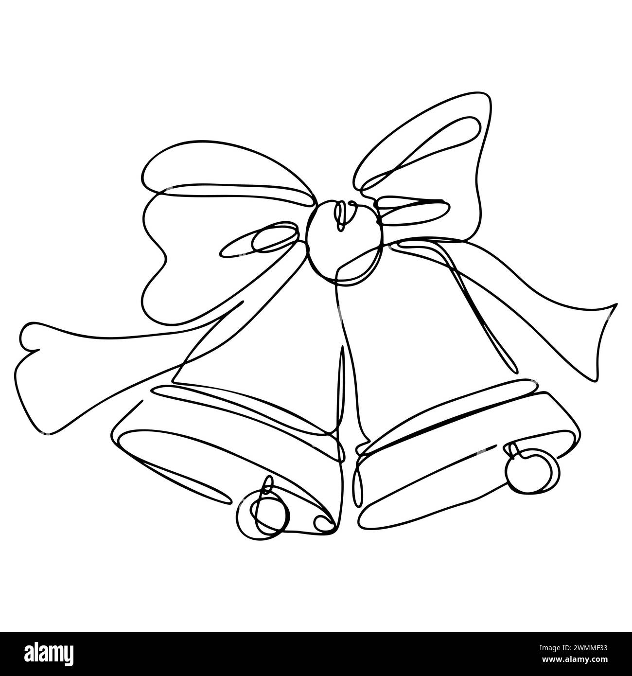 One Line Bells with Bow Continuous Line Drawing White Background Stock ...