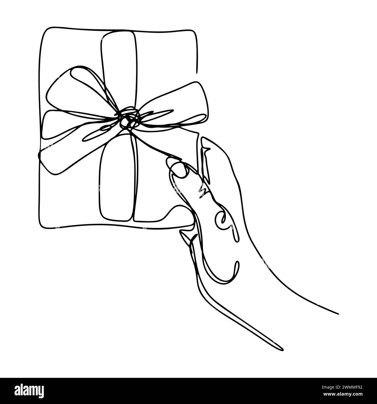 One Line Hand holding Gift Continuous Line Drawing White Background ...
