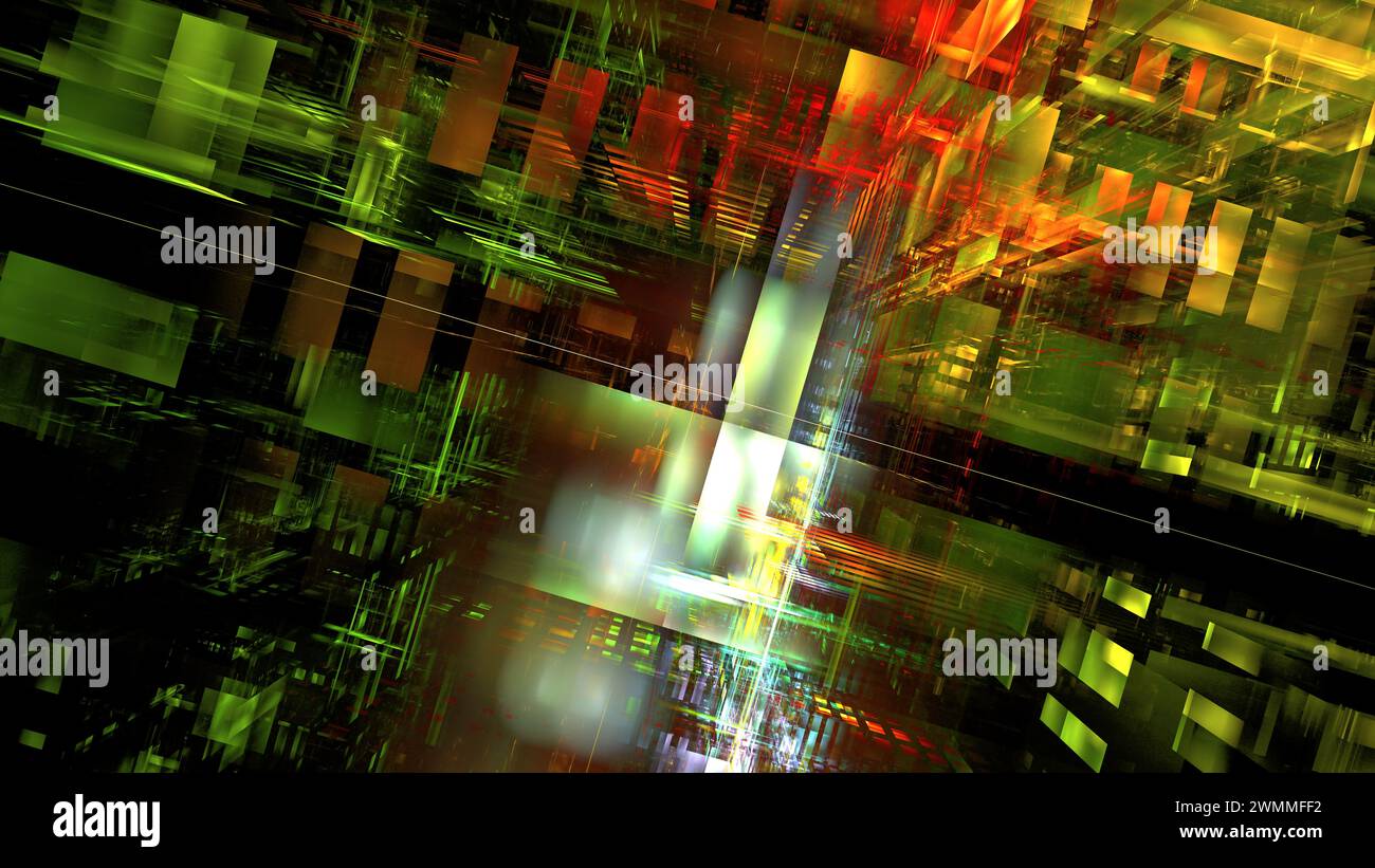 Vibrant 3D digital chaos with intersecting lines and exploding light in ...
