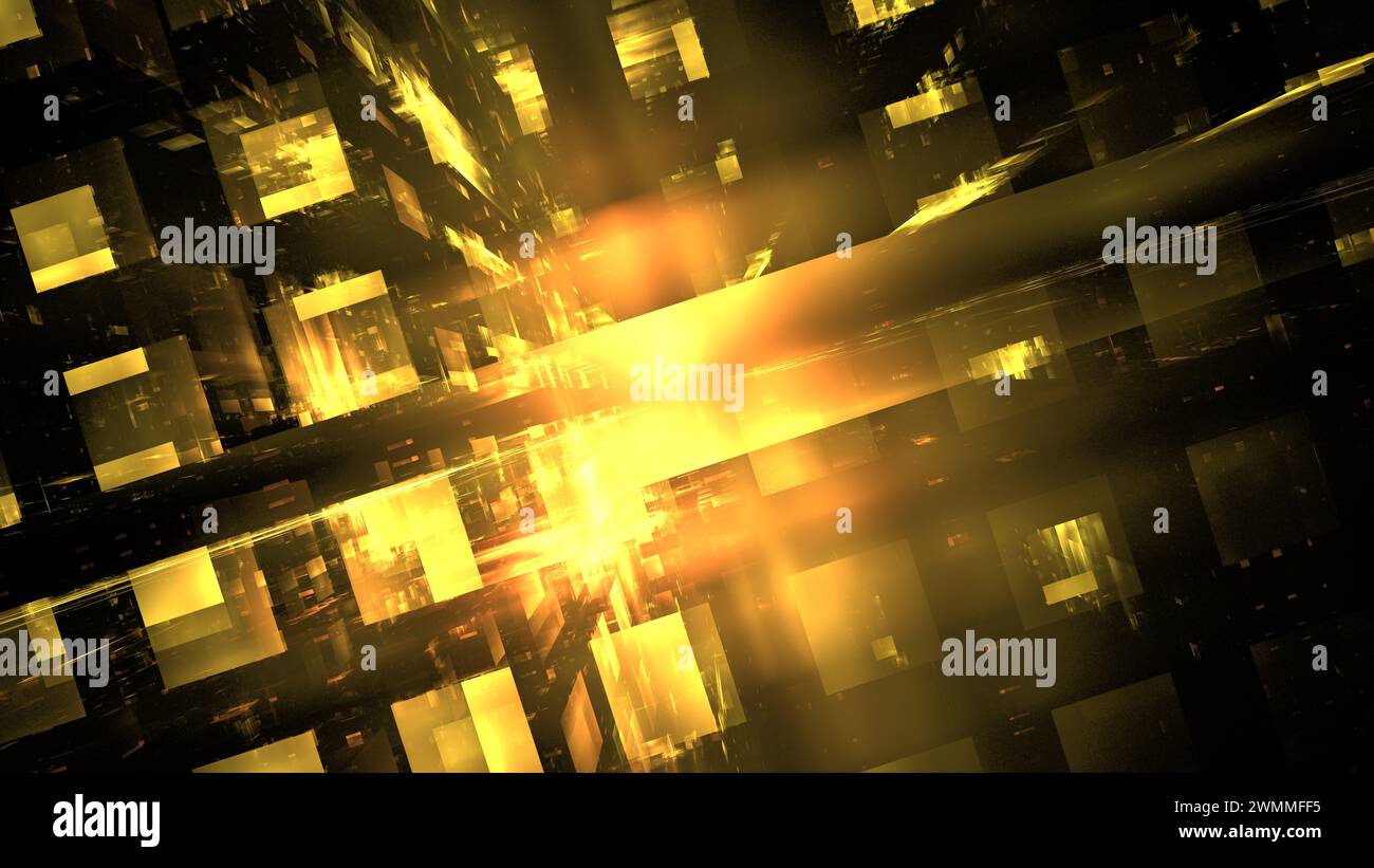 Fiery explosion of digital architecture in a dazzling display of gold ...