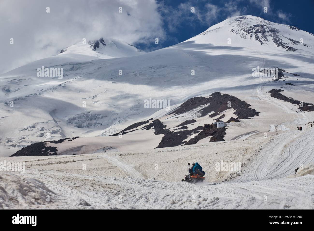 Russia Caucasus, Mount Elbrus towers majestically, adorned in pristine ...