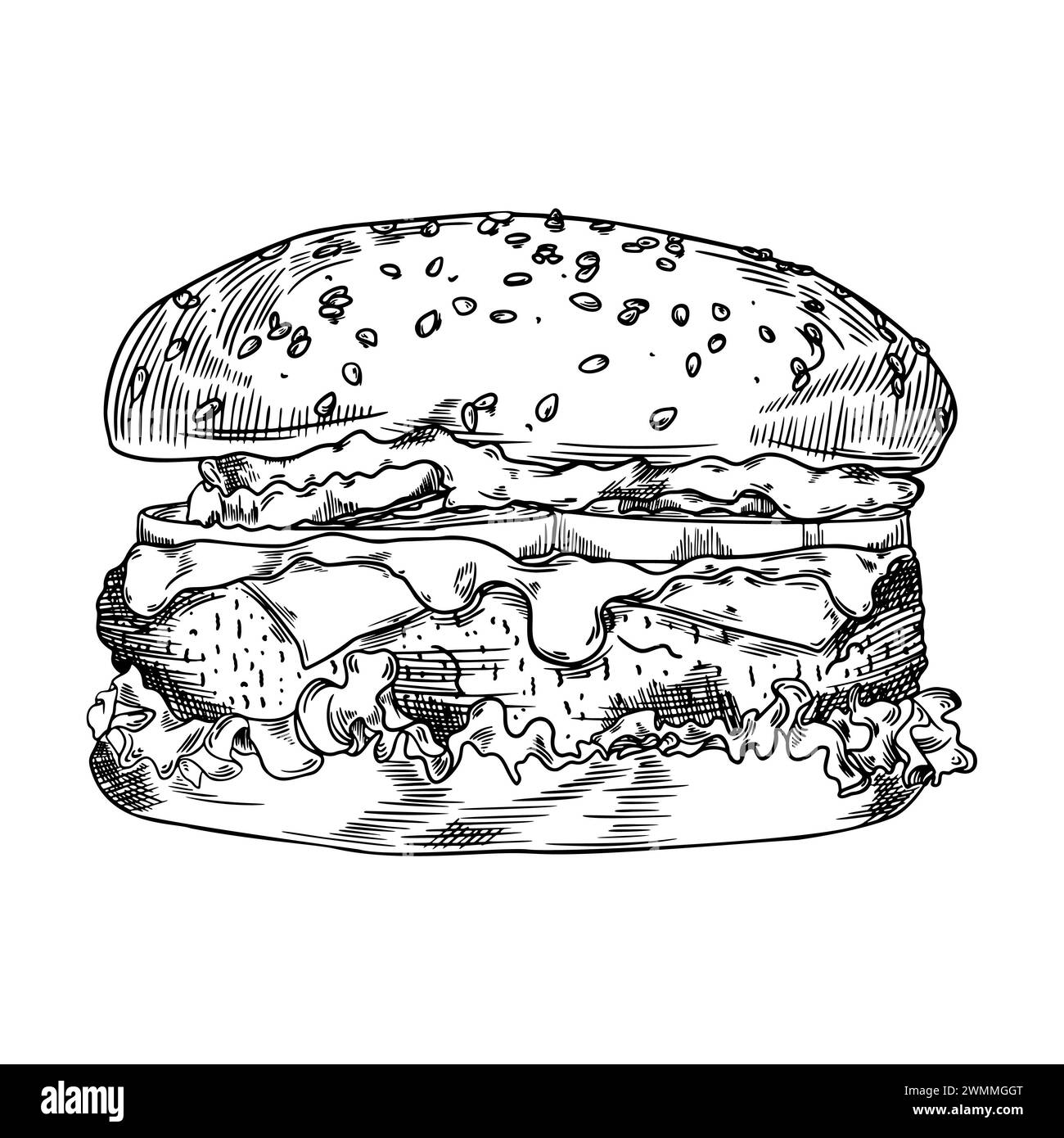 Burger Sketch Hand Drawn Illustration White Background Stock Photo - Alamy