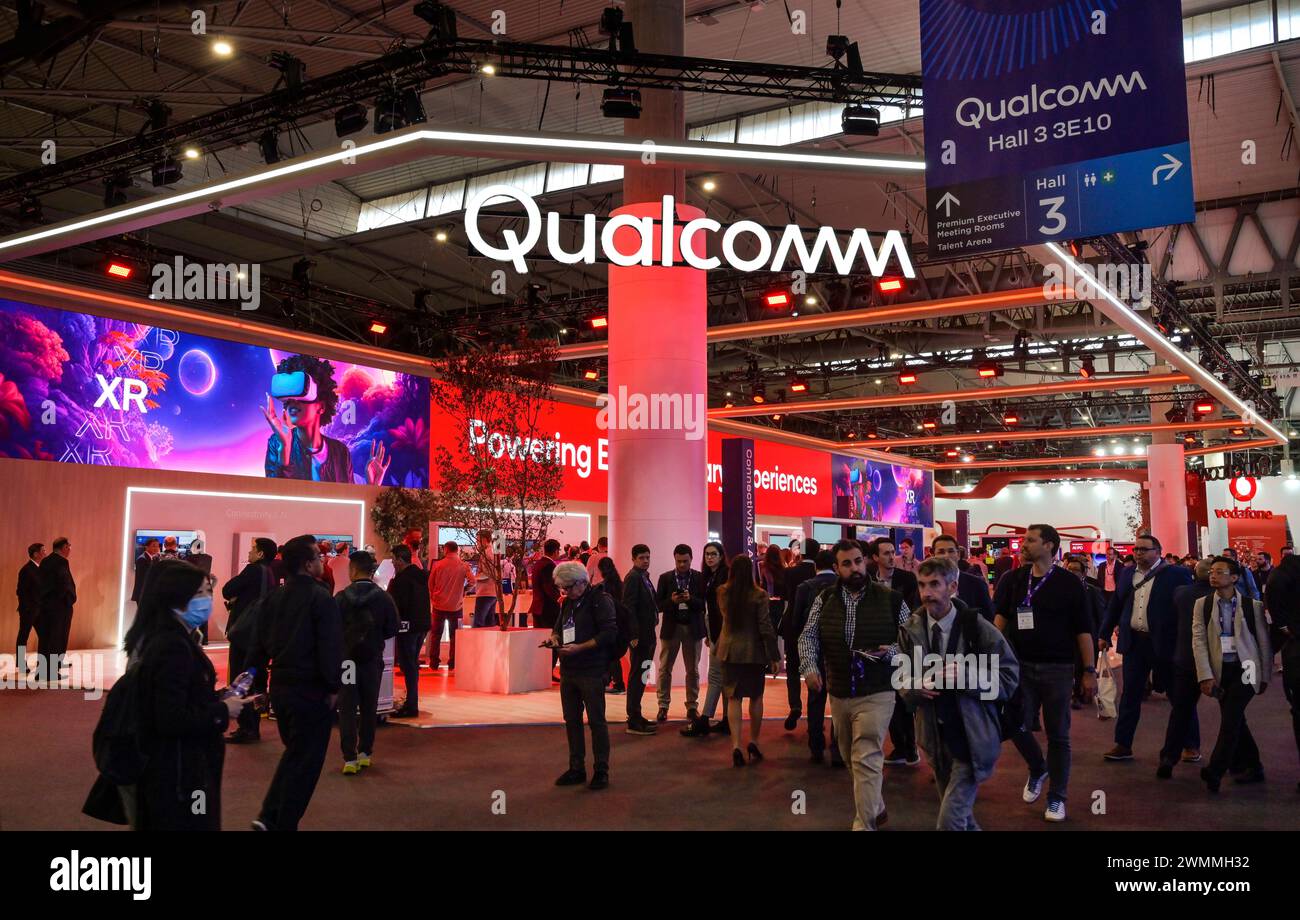 Qualcomm Messestand, MWC Mobile World Congress 2024, Barcelona, Spanien ...