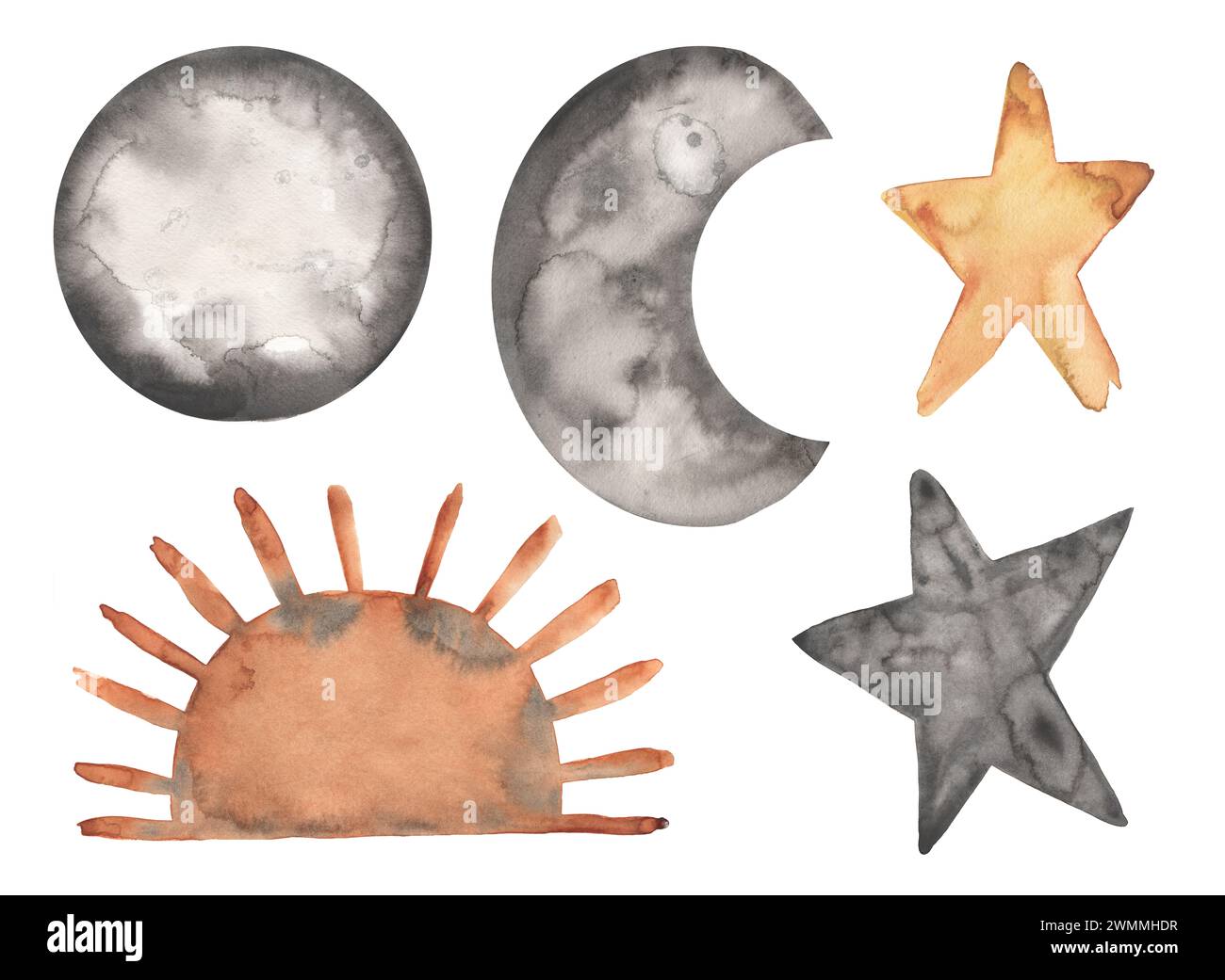 Sun moon stars watercolor hi-res stock photography and images - Alamy