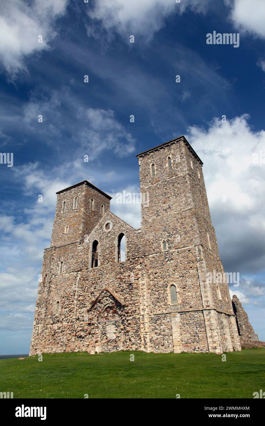 The twin towers of St Mary's Church, Reculver on the North Kent Coast ...