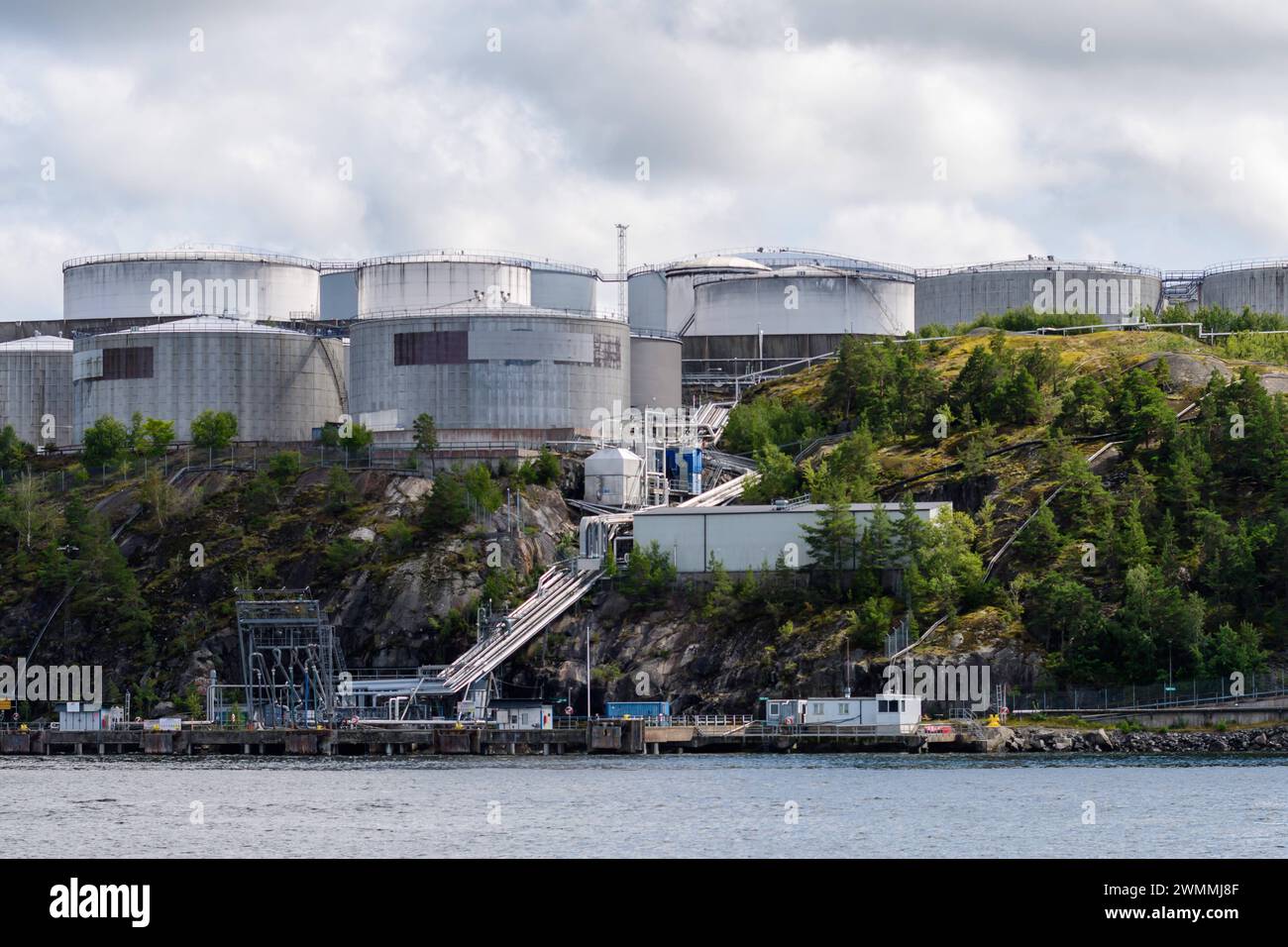 stockholm, sweden, 02 aug 2023, oil tanks seen from the water ...