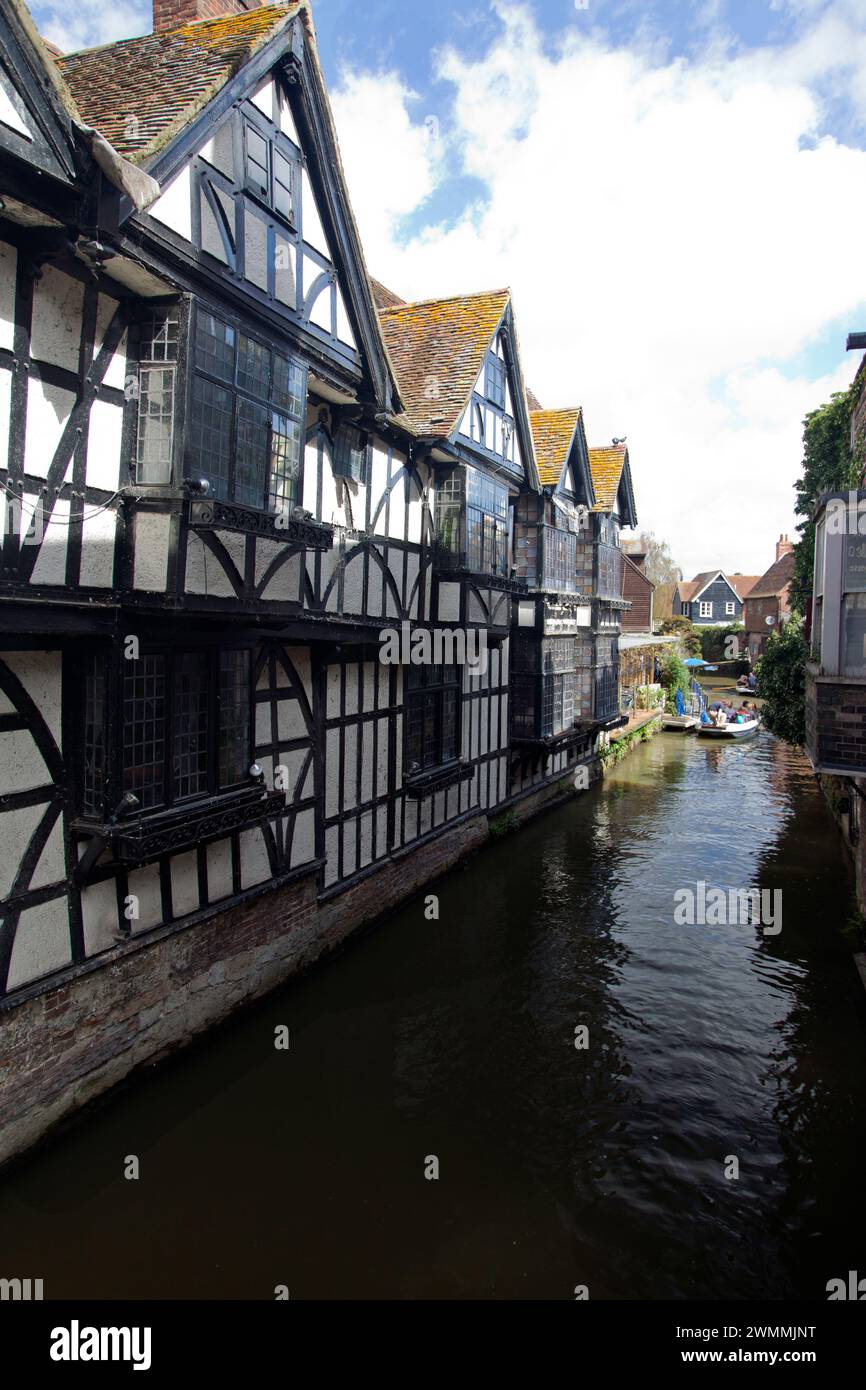 River Stour and weavers tudor house, Canterbury, Kent, UK Stock Photo ...