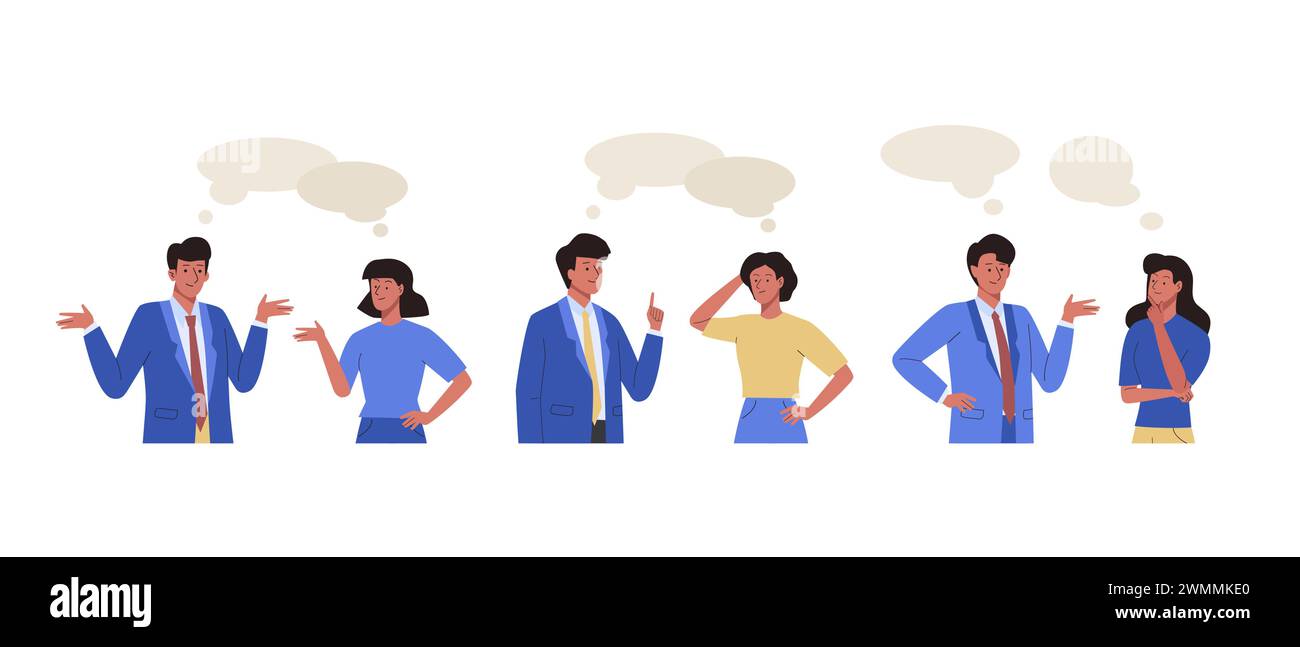 Set of chatting people with speech bubbles. Men and women talk with ...