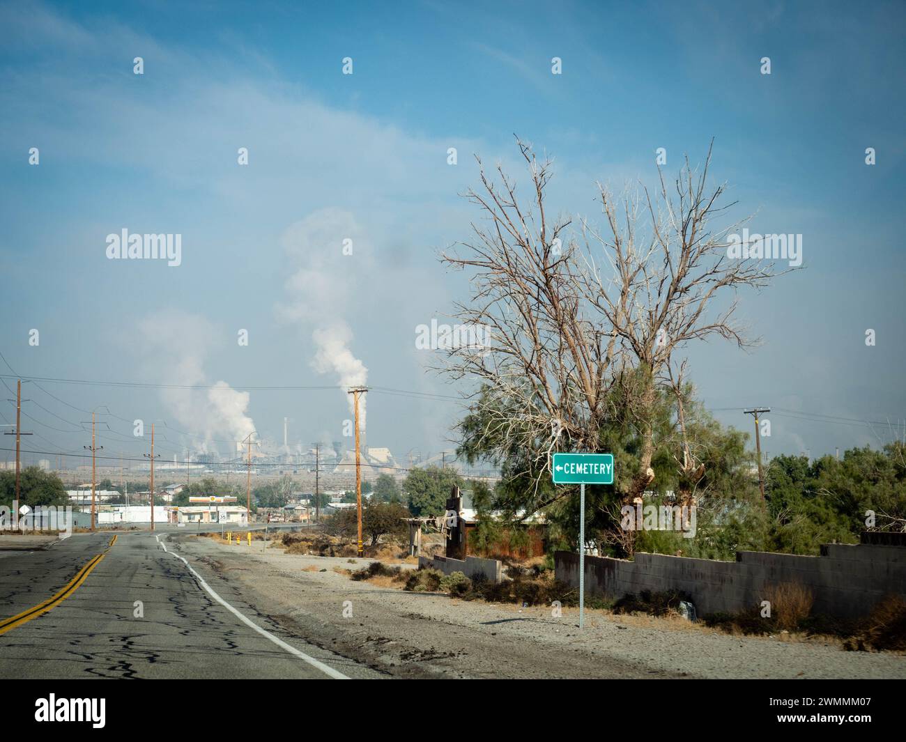 Searles Valley Cemetery sign with borax processing plant in background ...