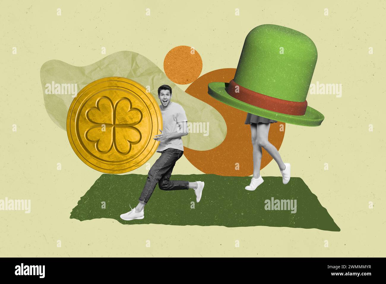 Collage poster picture of cheerful funny guy hod big golden coin ...