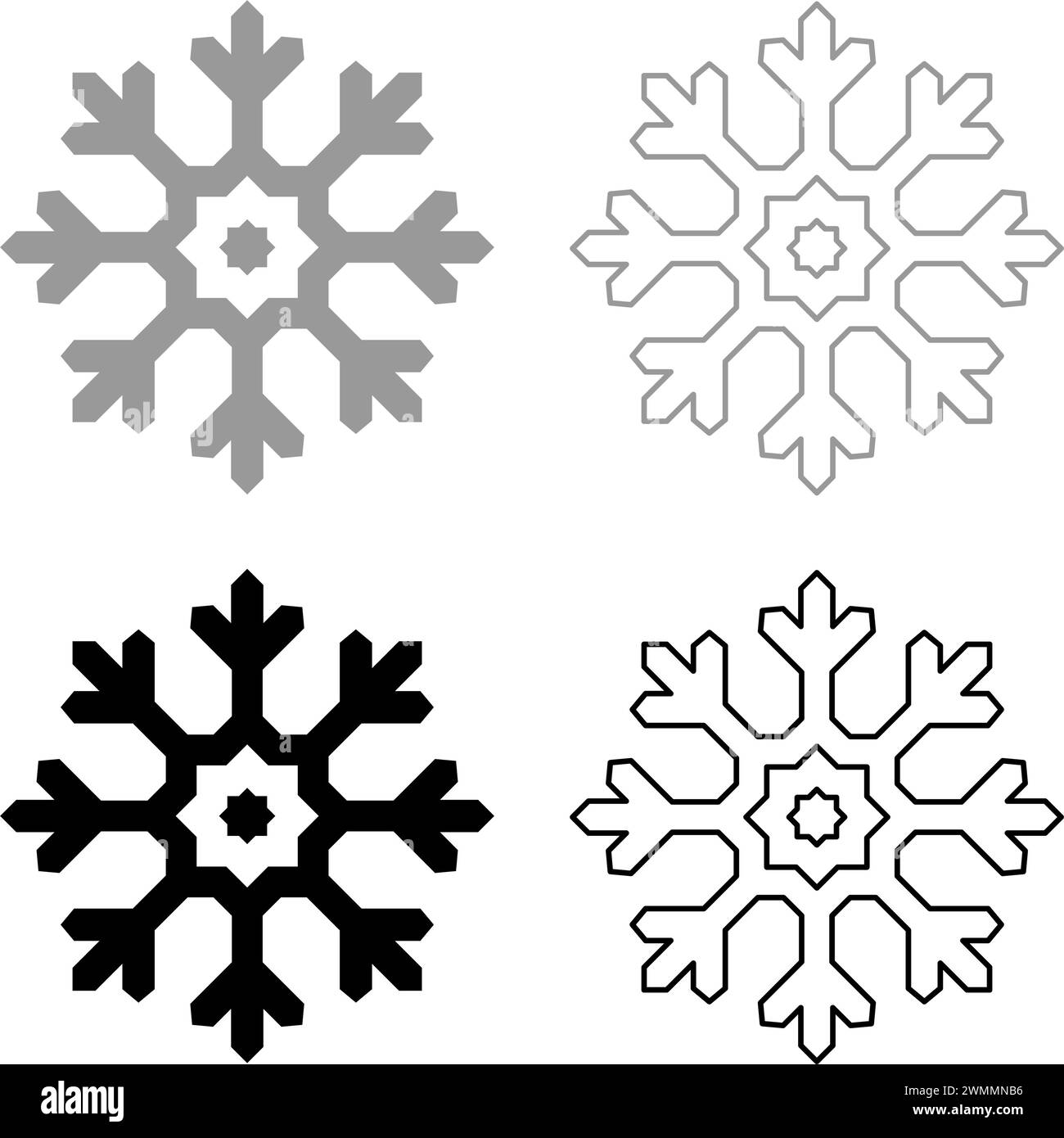 Snowflake set icon grey black color vector illustration image simple solid fill outline contour ...
