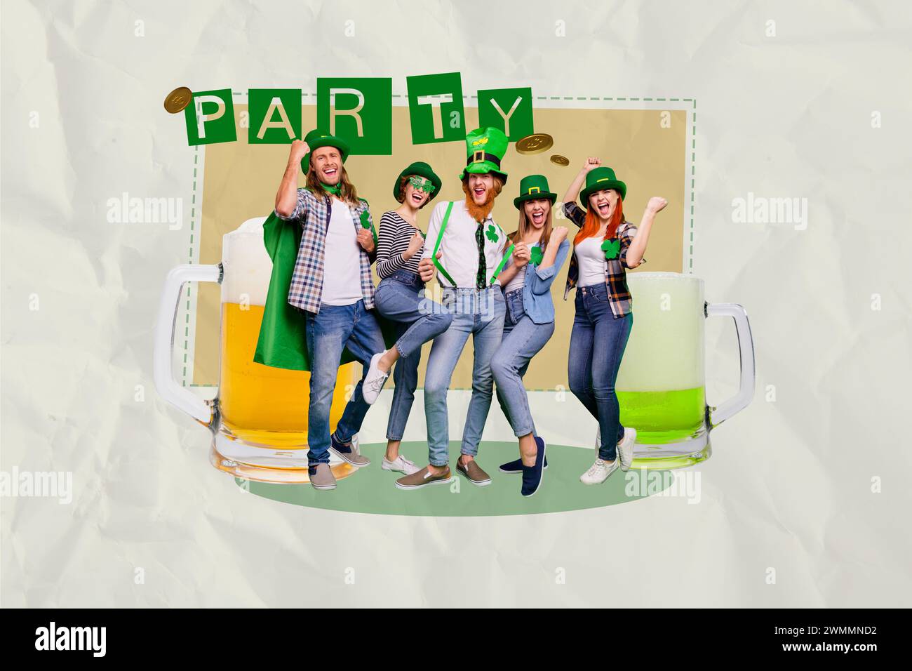 Collage photo banner of smiling cheerful friends people dressed theme ...