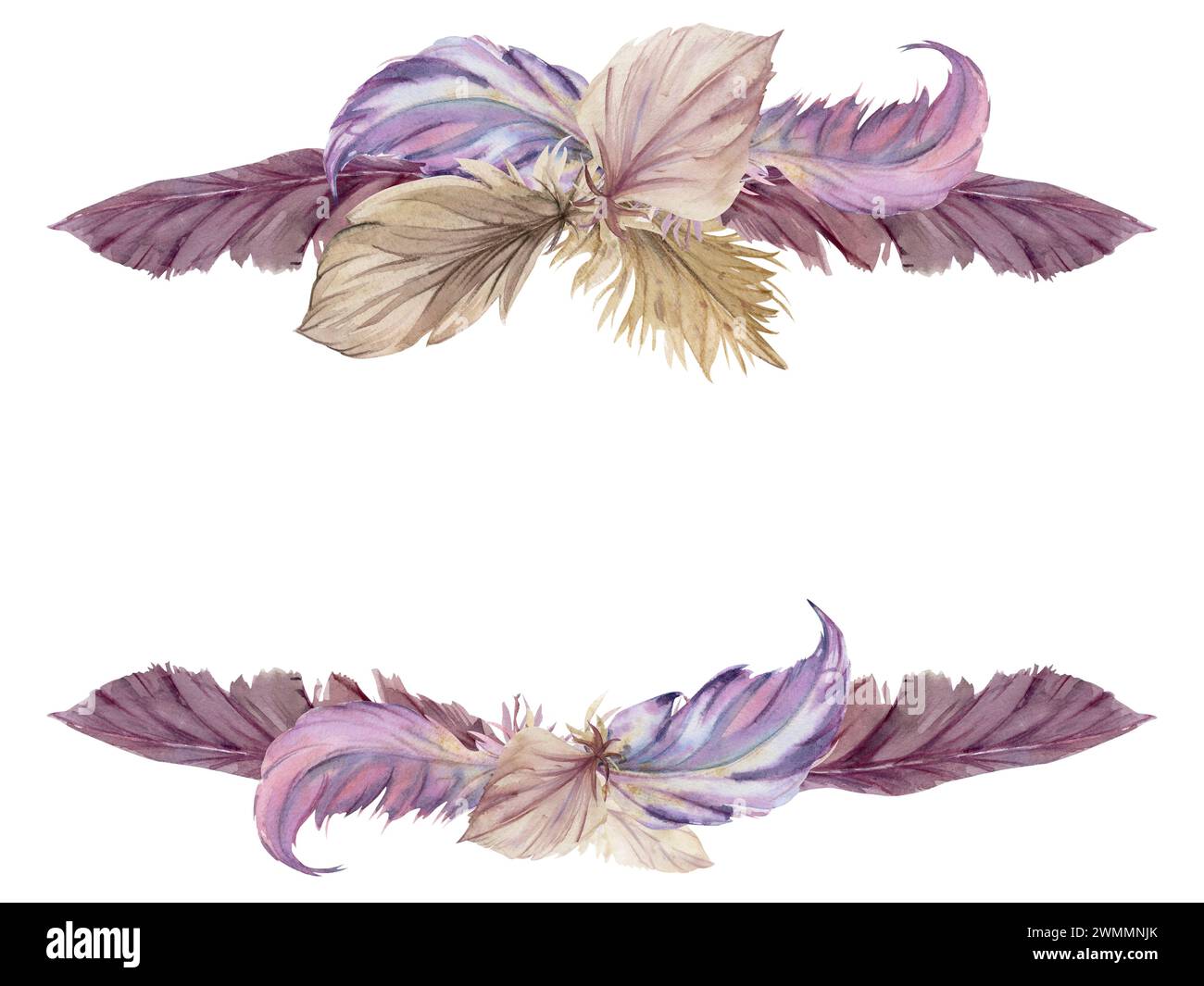Hand drawn watercolor bird feather plume quill boho tribal ethnic ...