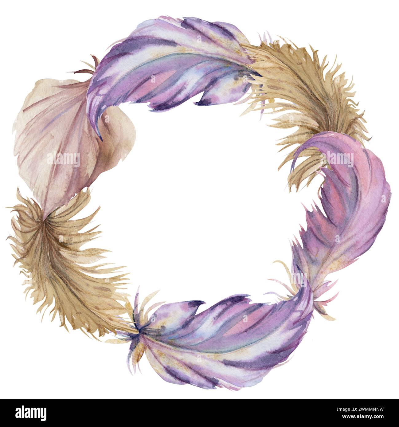 Hand drawn watercolor bird feather plume quill boho tribal ethnic ...