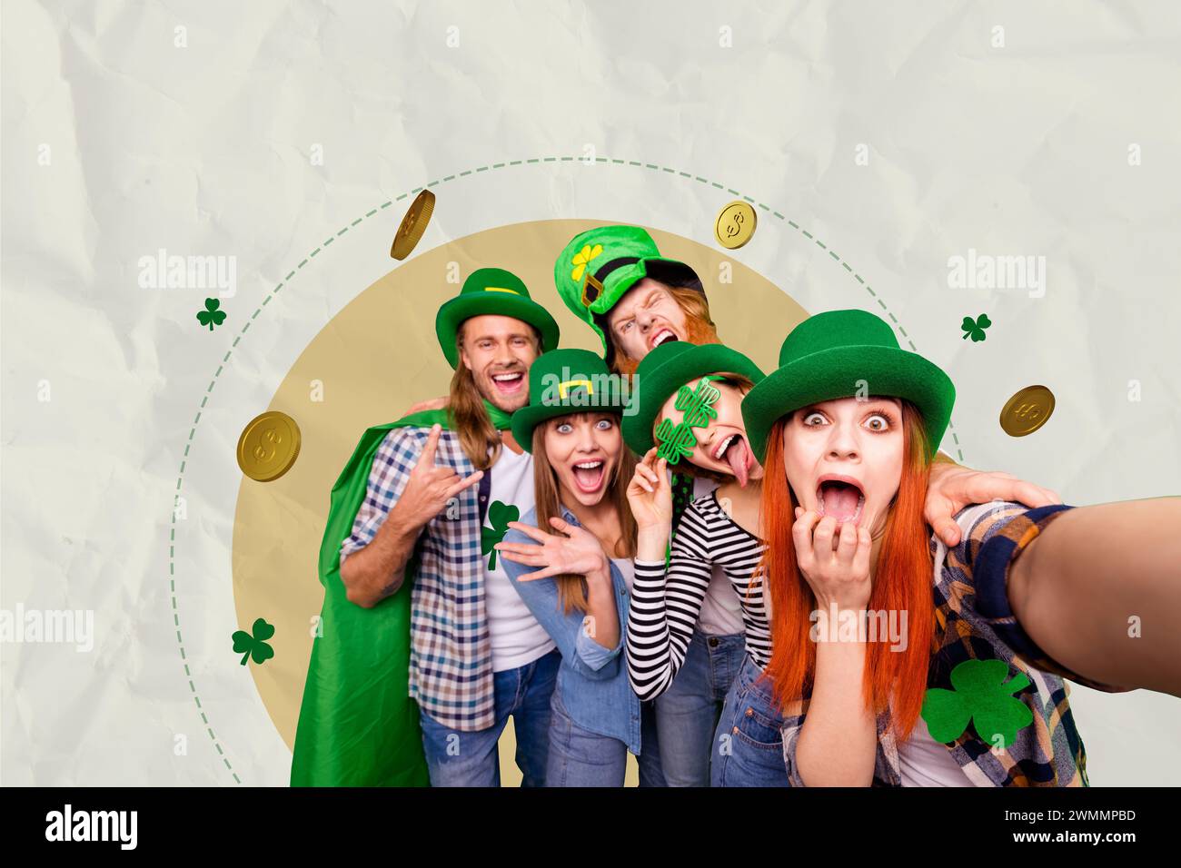 Collage banner 3d picture of crazy cheerful people taking selfie theme ...
