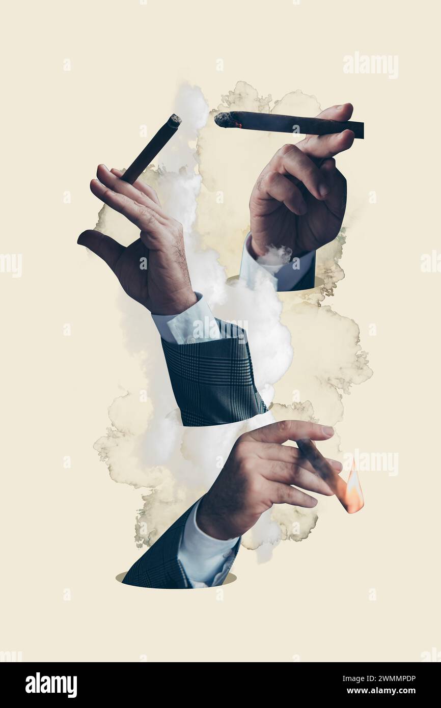 Vertical creative composite sketch photo collage of businessman hands ...