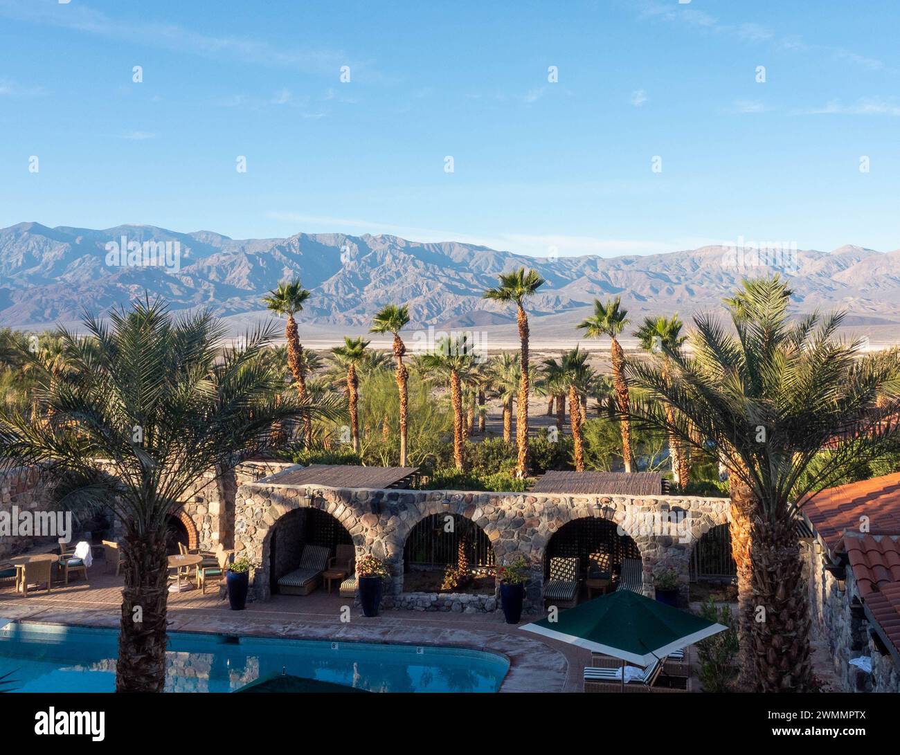 Death Valley National Park Furnace Creek Palm Trees and Pool Stock ...