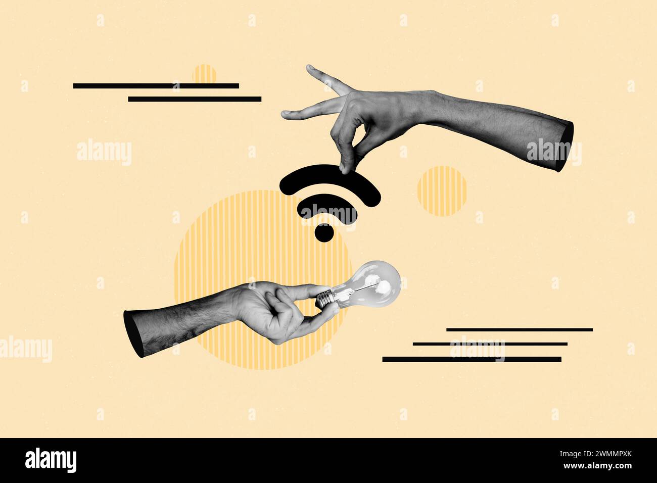 Concept collage of contemporary design image smart lightbulb control ...
