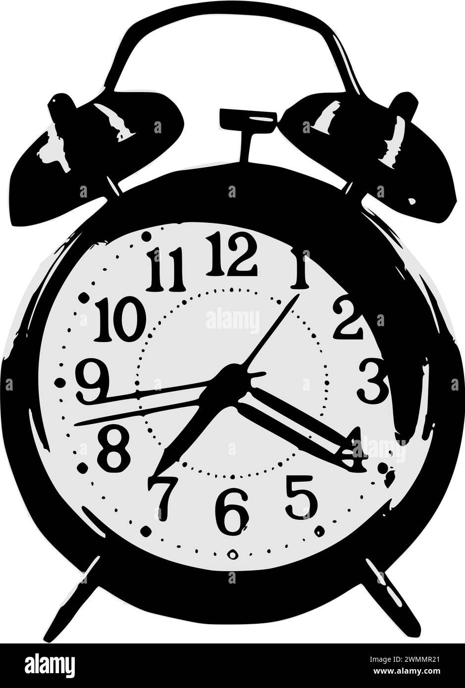 A vintage bedside clock illustration featuring two bells atop and ...