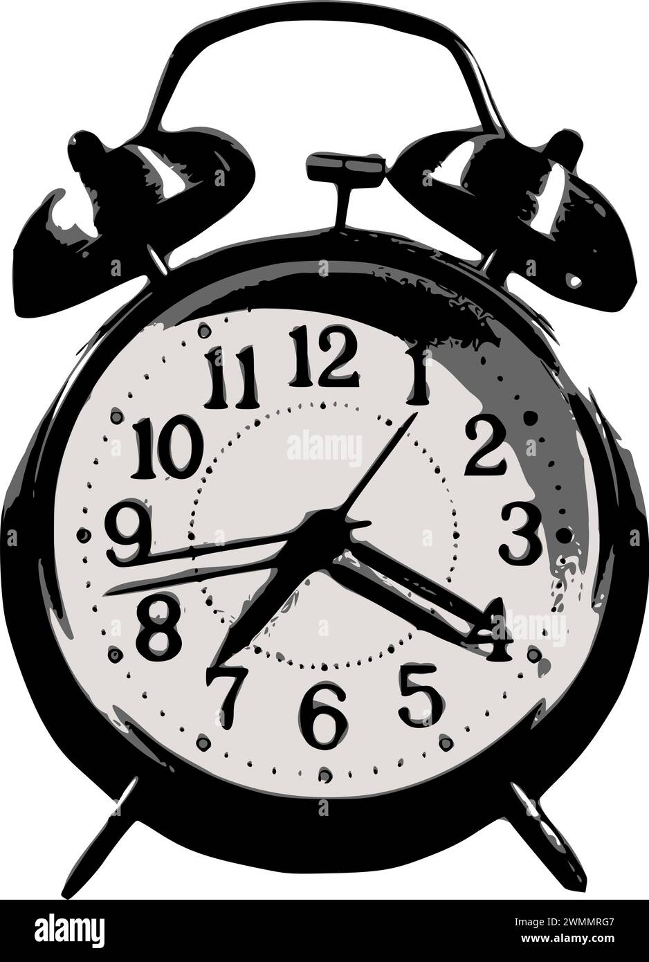 A vintage bedside clock illustration featuring two bells atop and ...