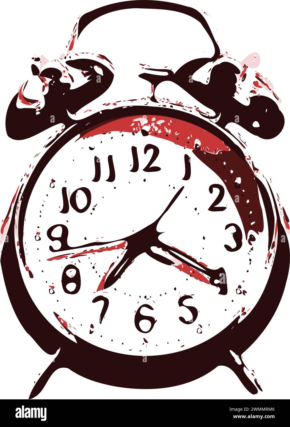 A vintage bedside clock illustration featuring two bells atop and ...