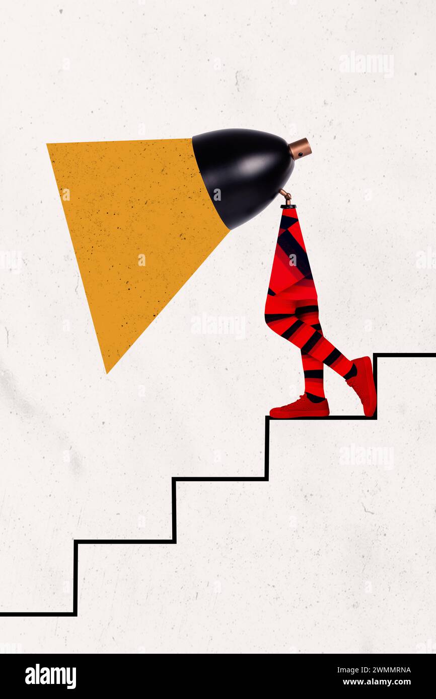 Vertical creative collage picture walking downstairs headless human ...