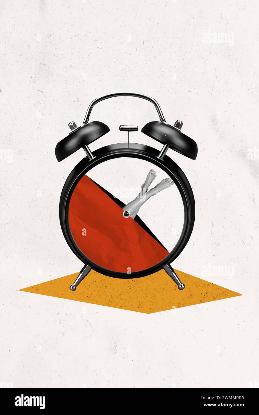 Vertical collage poster alarm clock ring bell morning awakening ...