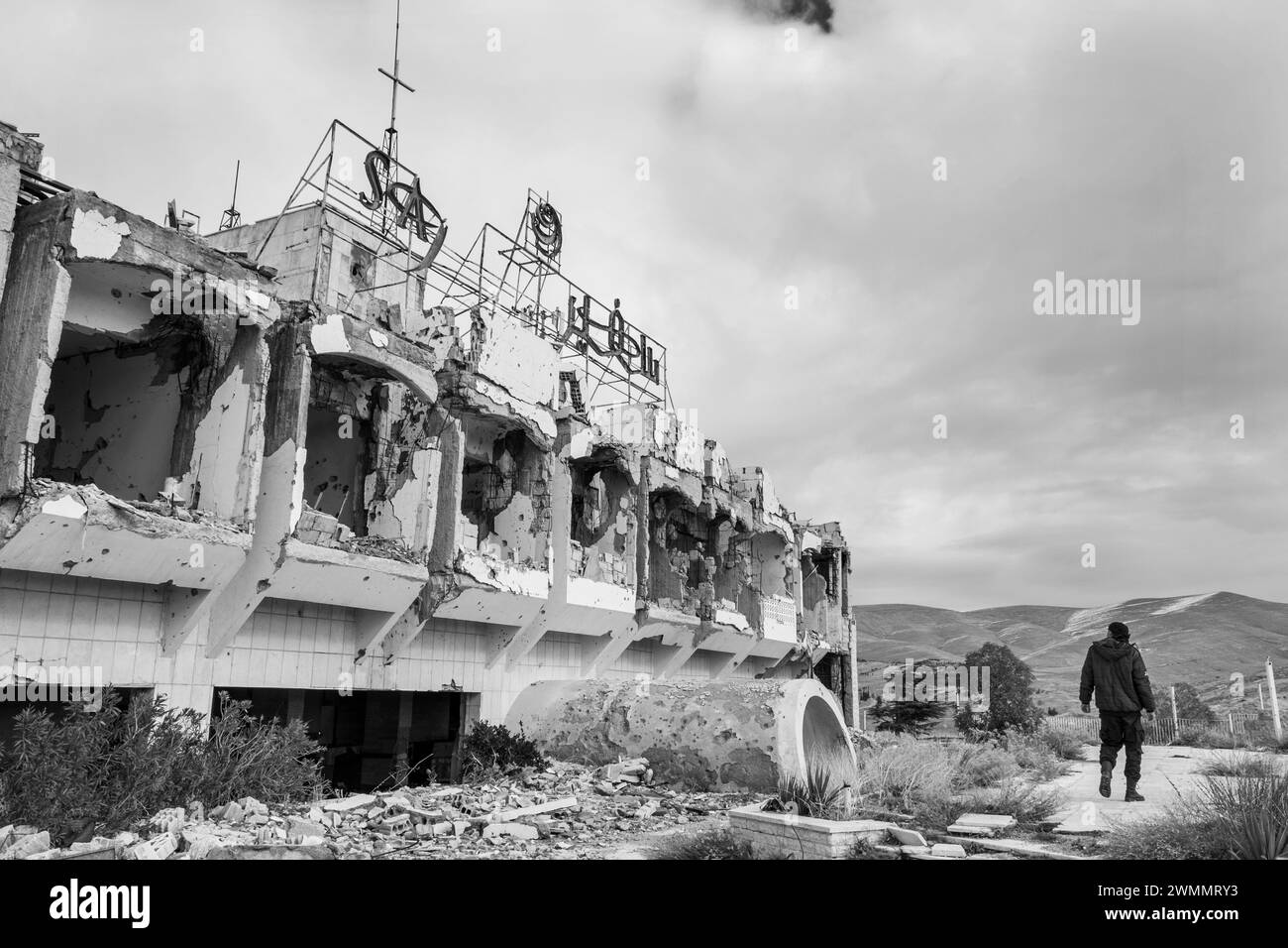 Syria, Ma'lula; Maaloula, Ruins of Safir Hotel bombed out in civil war ...