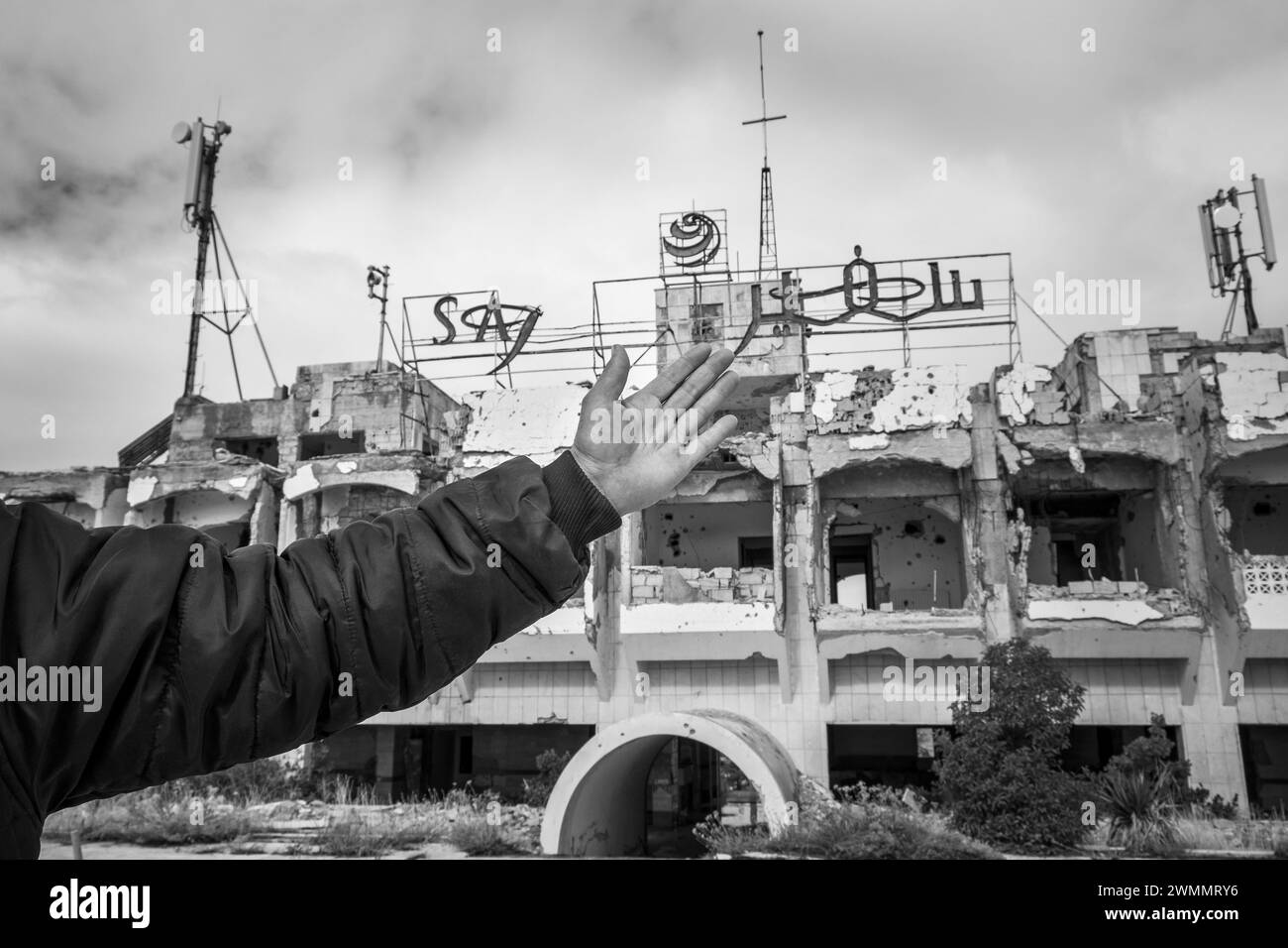 Syria, Ma'lula; Maaloula, Ruins of Safir Hotel bombed out in civil war ...
