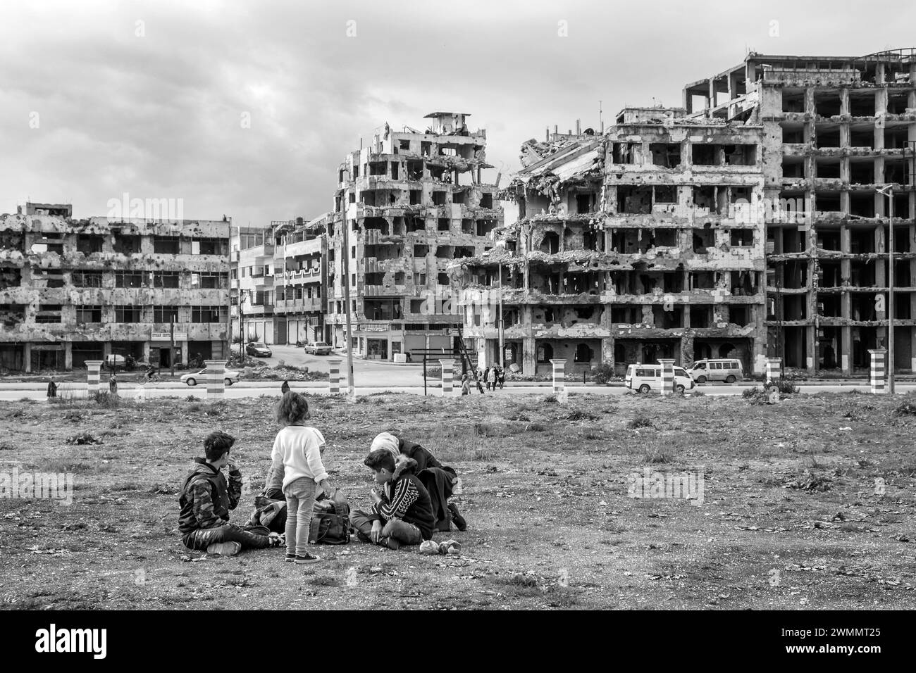 Syria, Homs, daily life in a neighborhood destroyed by bombing, local ...