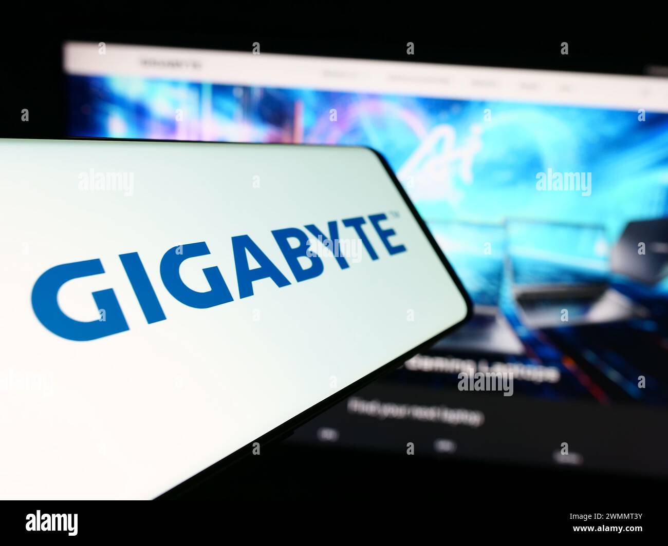 Smartphone with logo of Taiwanese computer hardware company Gigabyte ...