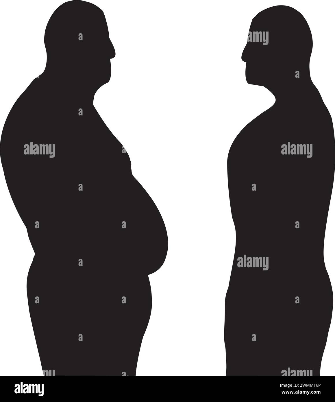 thick and thin men stand opposite each other silhouettes isolated Stock ...